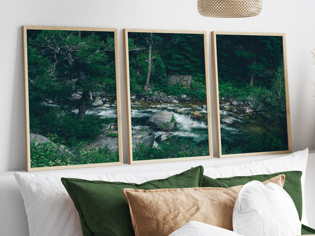 3 Piece Emerald Green Wall Art Print, Forest Landscape Art, Green ...