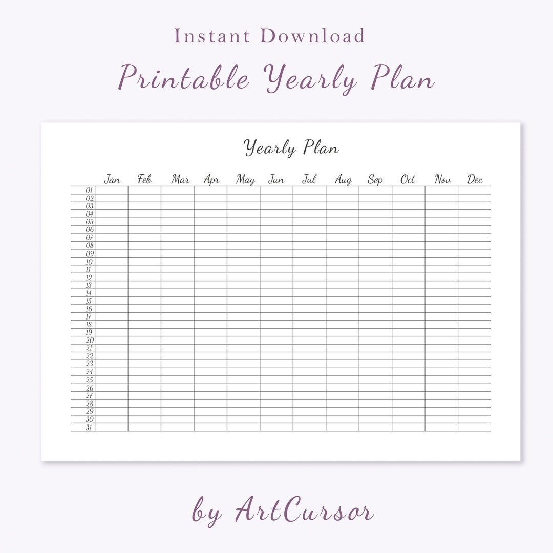 Yearly Planner Printable, Printable Calendar PDF, Desk Calendar, Yearly ...