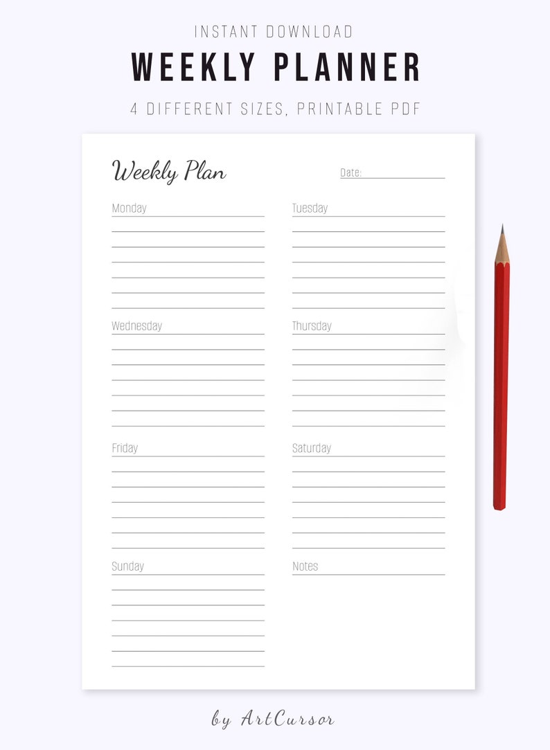 Weekly Planner Printable to Do List, Weekly Organizer, Weekly Schedule ...