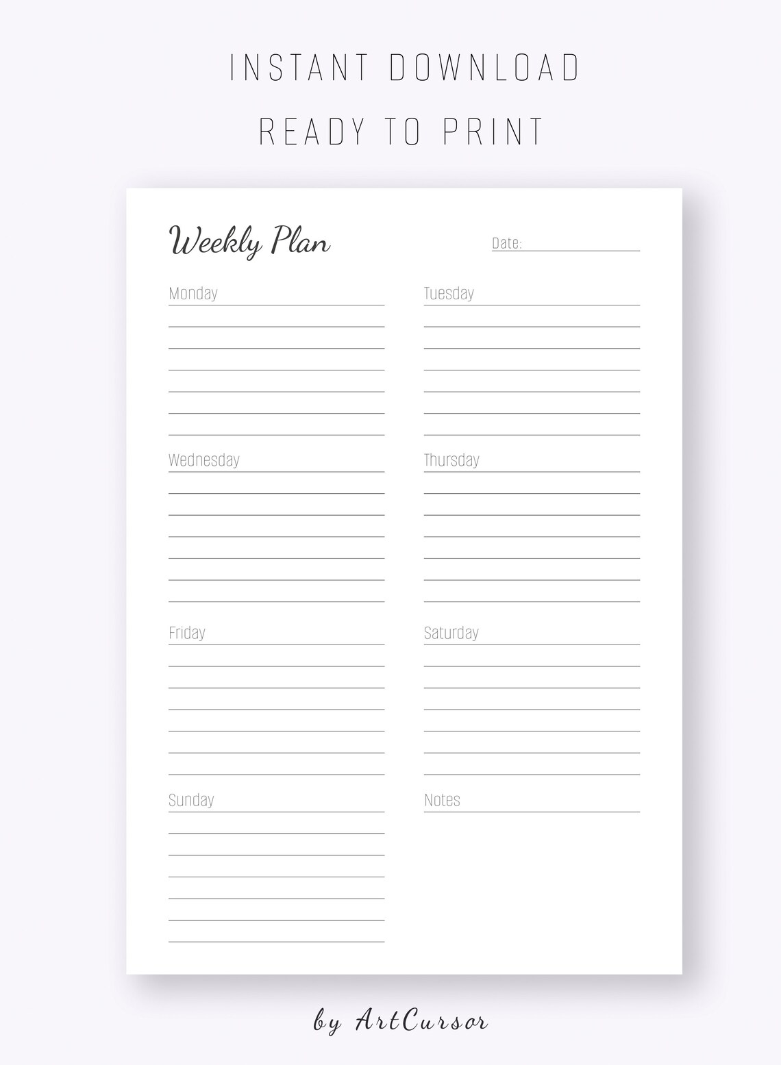 Weekly Planner Printable to Do List Weekly Organizer Weekly - Etsy