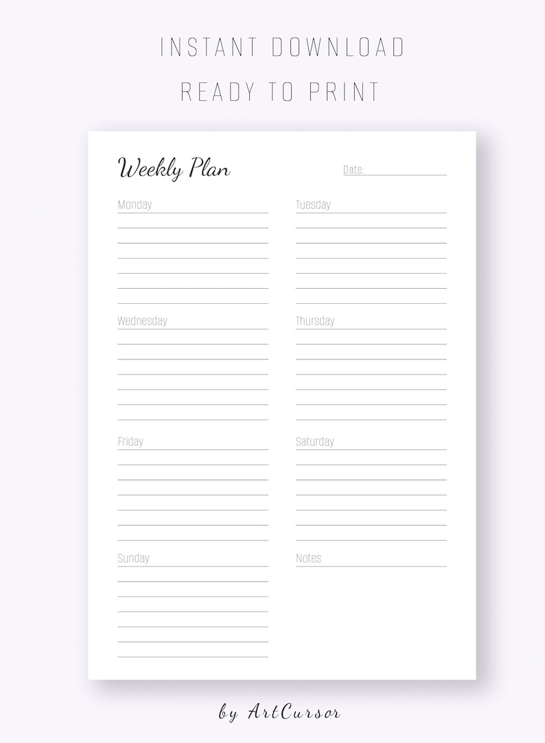 Weekly Planner Printable to Do List, Weekly Organizer, Weekly Schedule ...