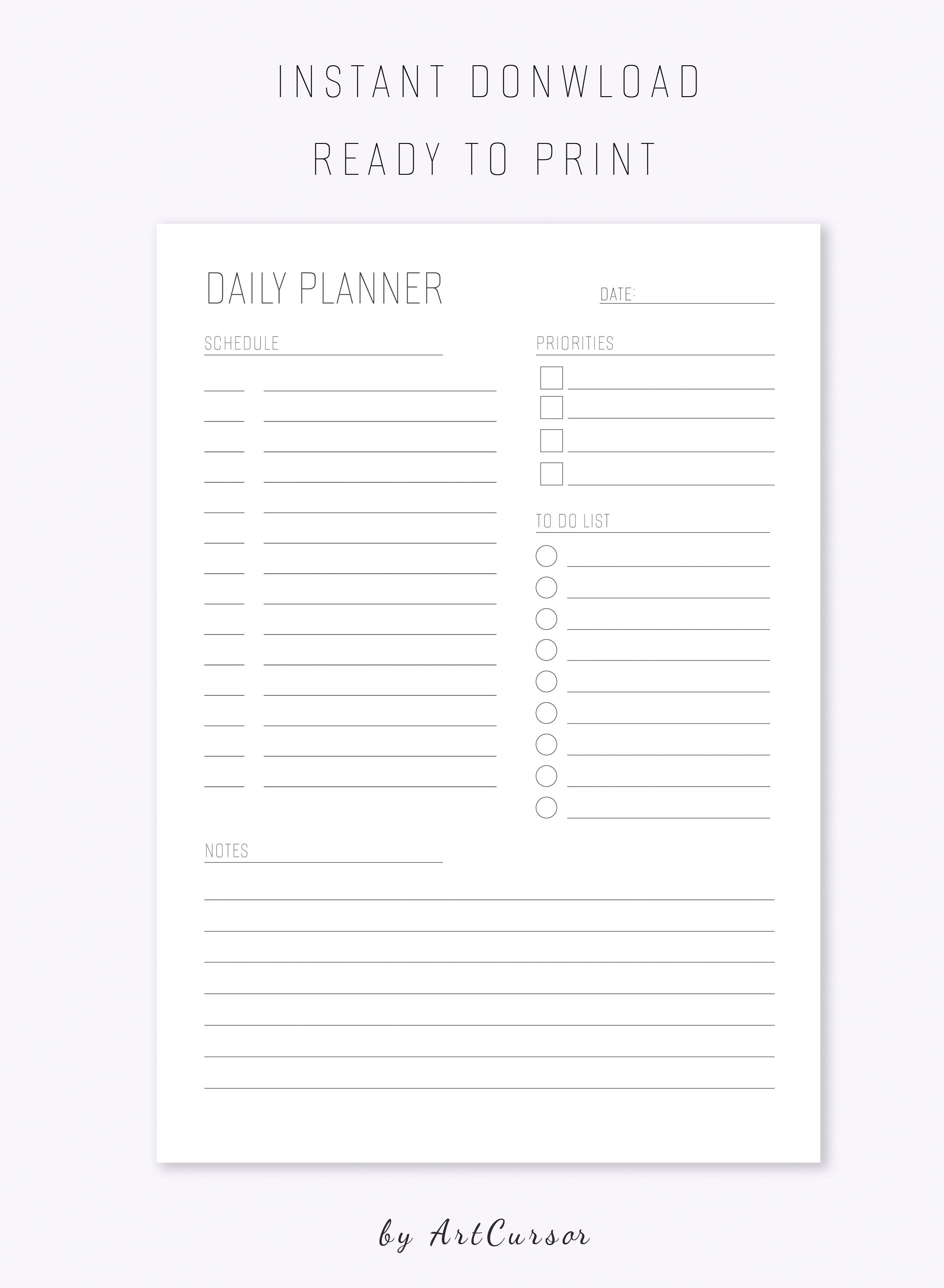 Minimalist Daily Planner Printable, Daily to Do List, Daily Schedule ...