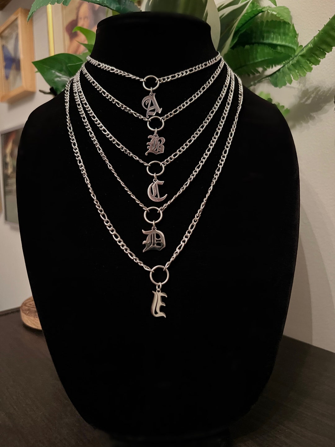 Letter Initial Gothic Font Necklace // Stainless Steel Chain & Pendant ...