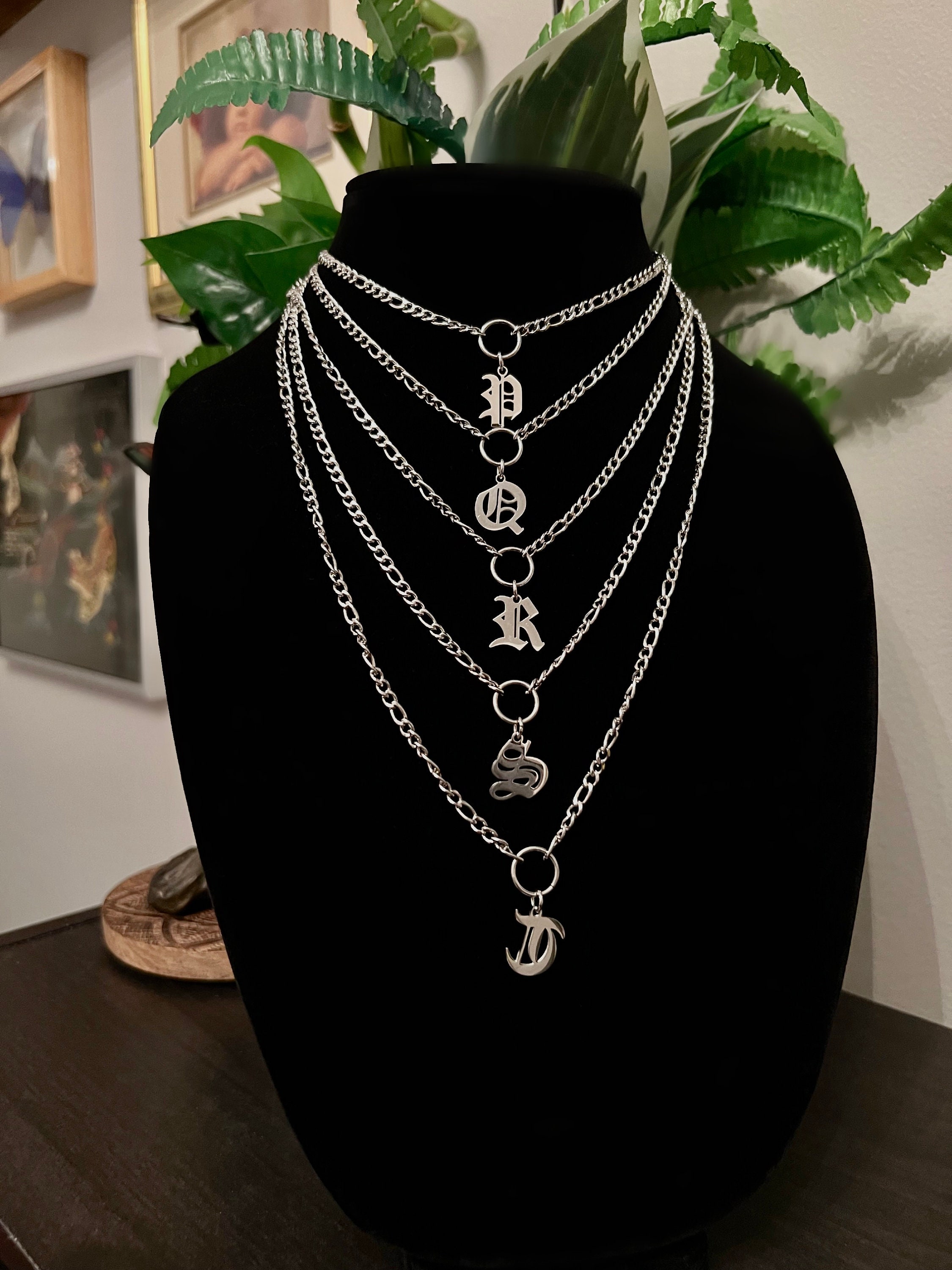 Letter Initial Gothic Font Necklace // Stainless Steel Chain & - Etsy