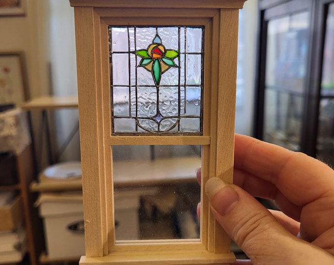 Miniature Stained Glass Double Hung Non-working Window 1:12 Small Rose ...