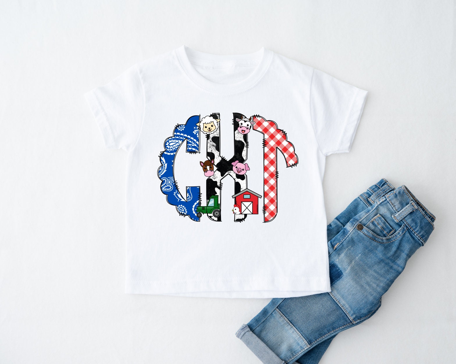 Barn Yard Monogram Transfer, Barn Yard Htv, Toddler Monogram Iron On ...