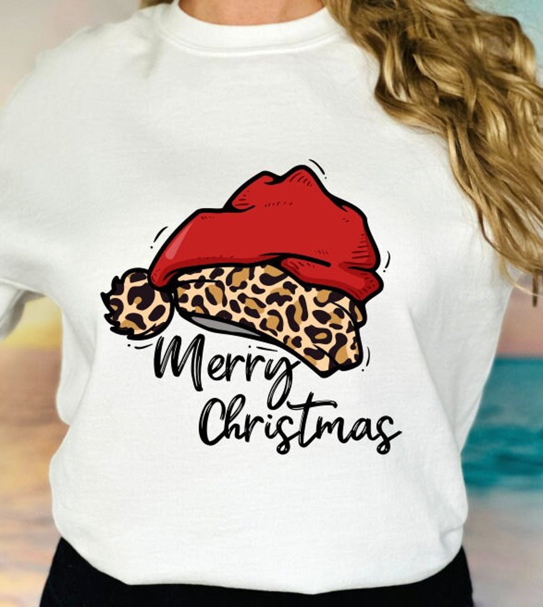 Merry Christmas Cheetah Santa Hat Transfer HTV Christmas - Etsy