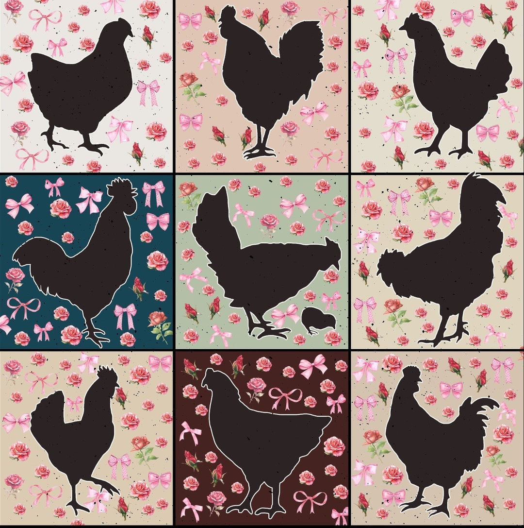 Chicken Transfer With Floral Background Vinyl Transfer. Shirt Not ...