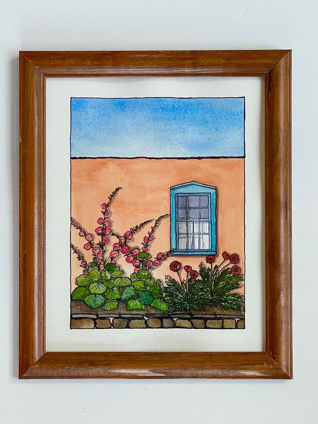 Adobe Window With Hollyhocks and Poppies - Etsy