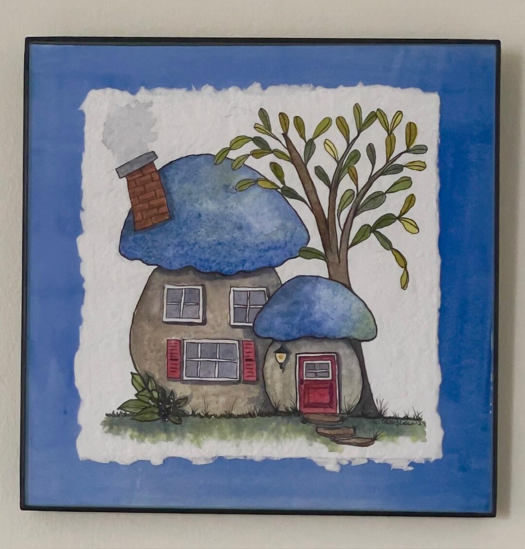 Blue Mushroom House With Red Door - Etsy