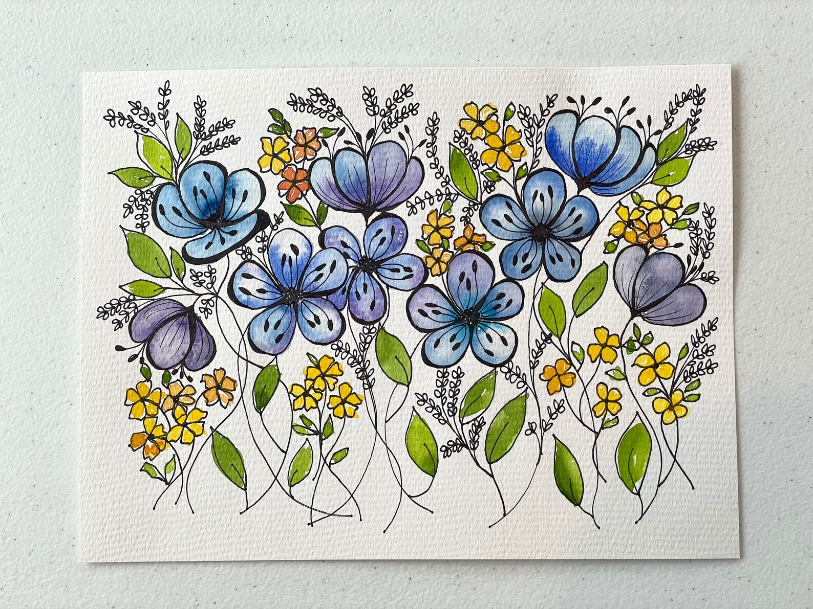 Whimsical Blue & Purple Flowers - Etsy