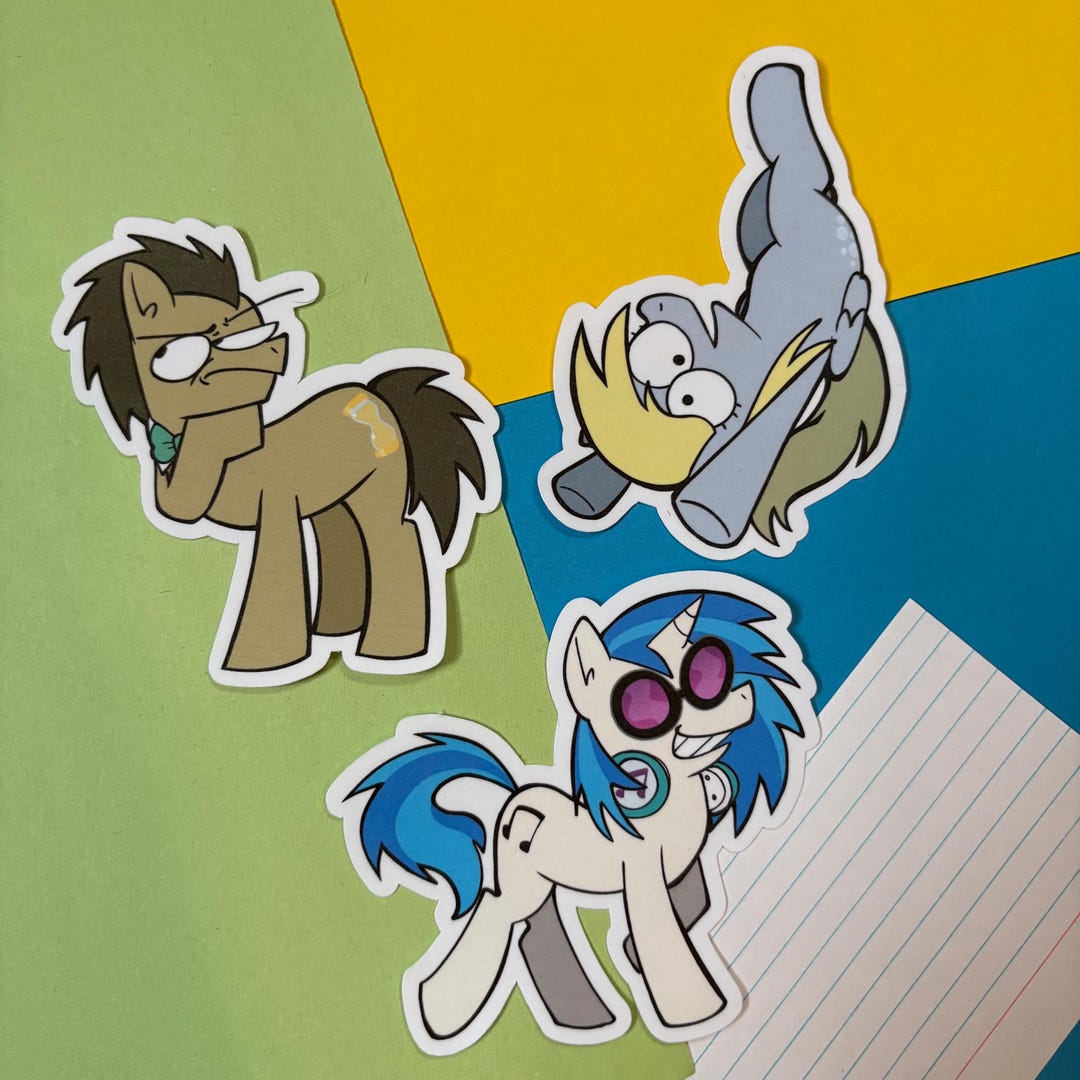 Background Trio Pony Stickers! Derpy, Dr Hooves and Dj Pon3 - Etsy