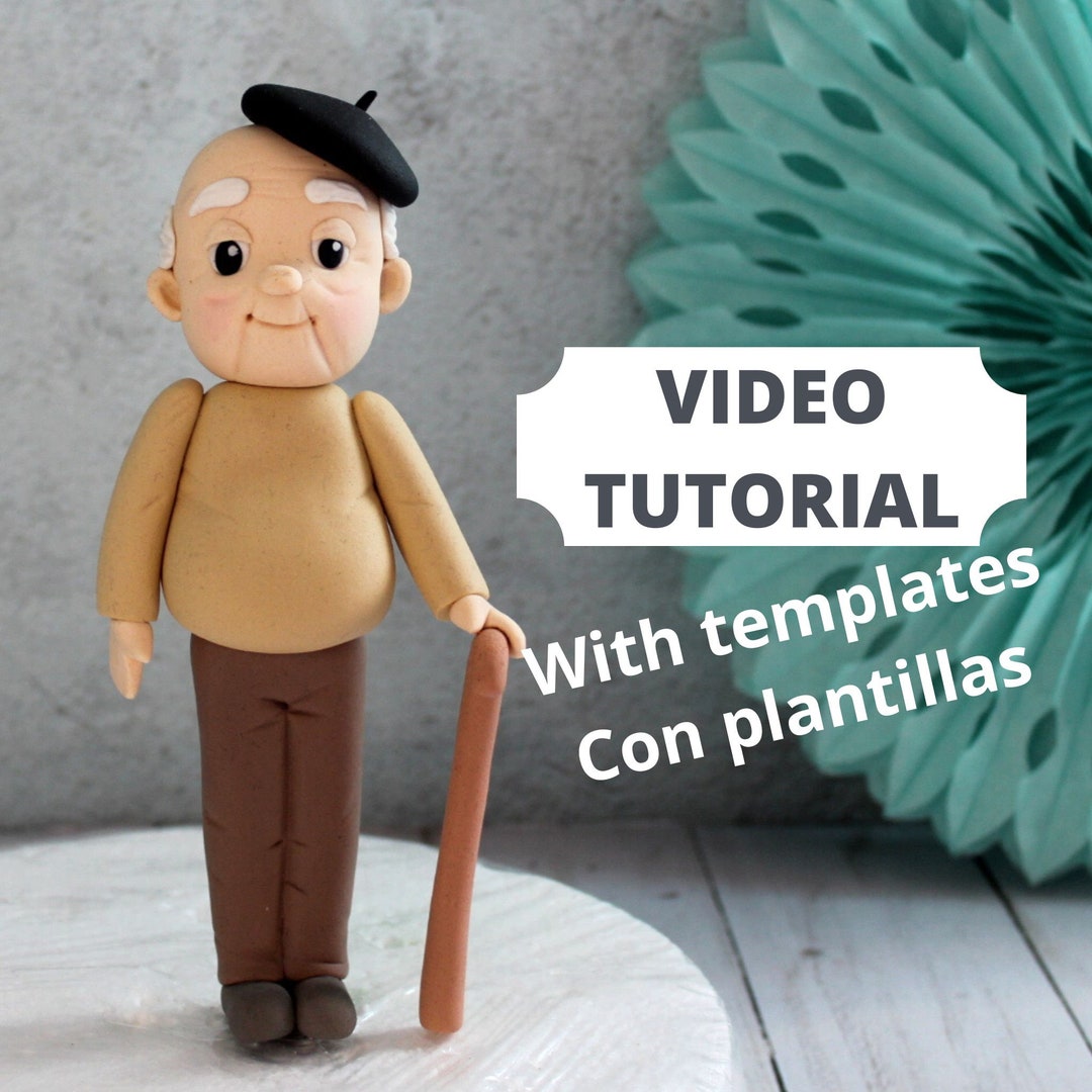 Fondant Grandpa Cake Topper Tutorial: Step-by-step Video With Templates ...
