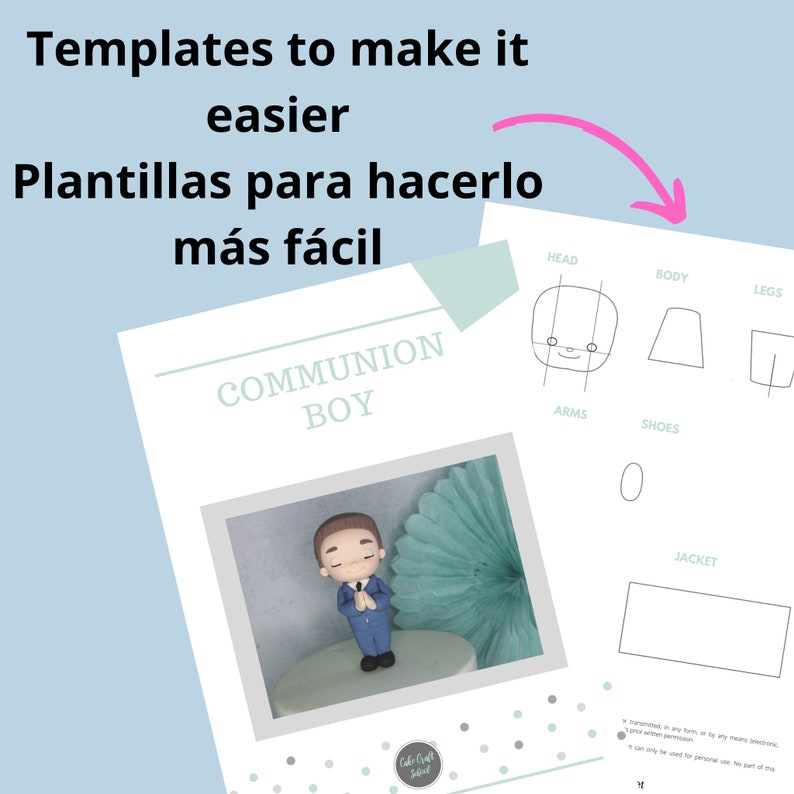 Fondant Communion Boy Cake Topper Step by Step Tutorial With Templates ...
