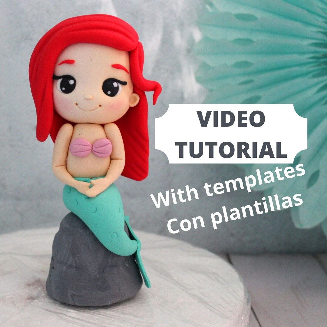 Fondant Mermaid Cake Topper Step by Step Video Tutorial With Templates ...