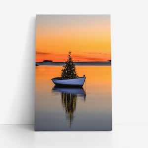 Little Christmas Tree in Boat at Sunrise Reflecting on a Calm Harbor - Etsy