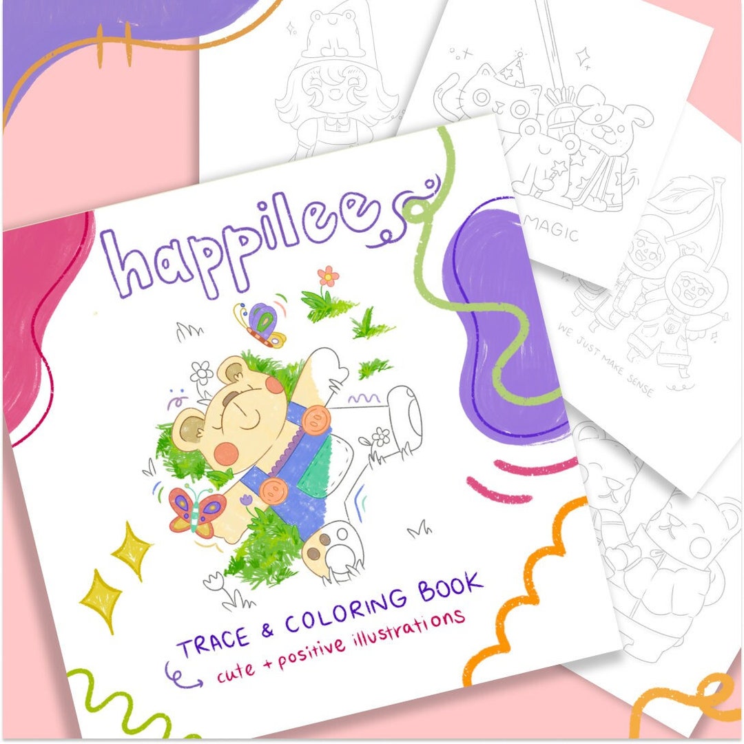 Happilee Trace & Coloring Book Vol 1 | 20 Pages of Cute and Positive ...