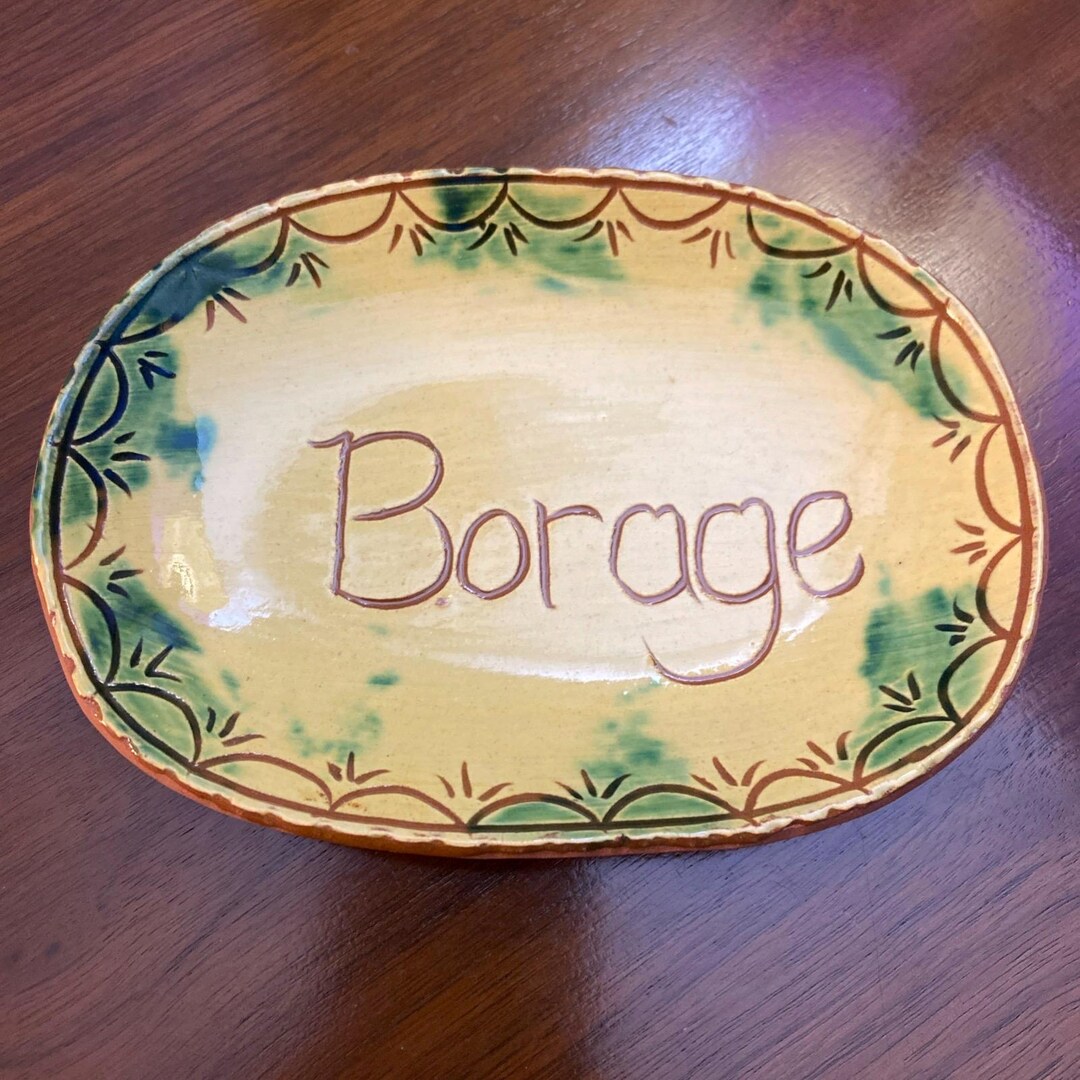 Vintage Red Ware Pottery Plate Breininger Herb Plate Borage ...
