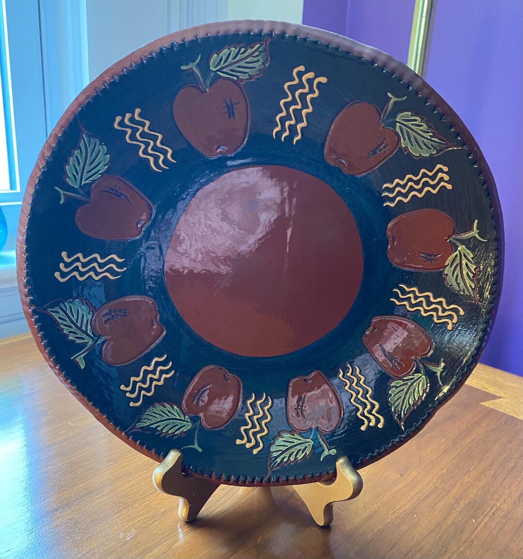 David Eldreth Red Ware Pottery Plate - Apple Design Signed & Dated 2000 ...