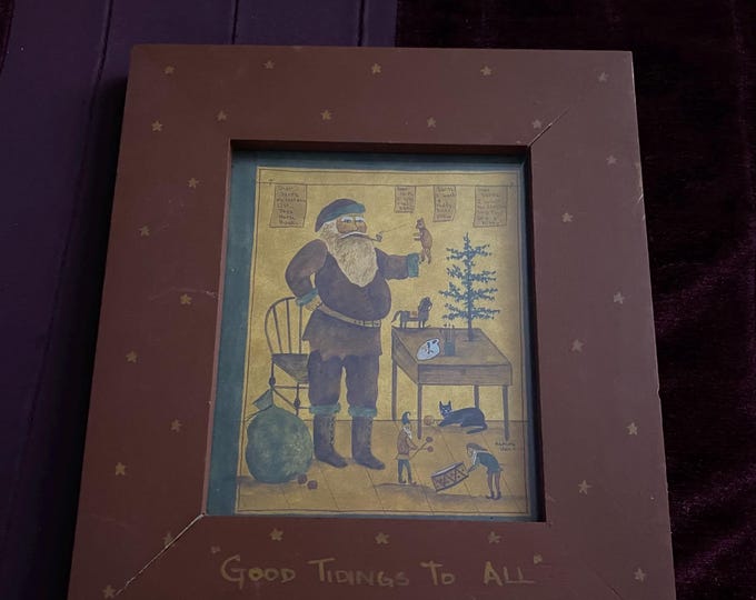 Vintage Hetherly Hale Folk Art Santa Print - Holiday Decor - Signed ...
