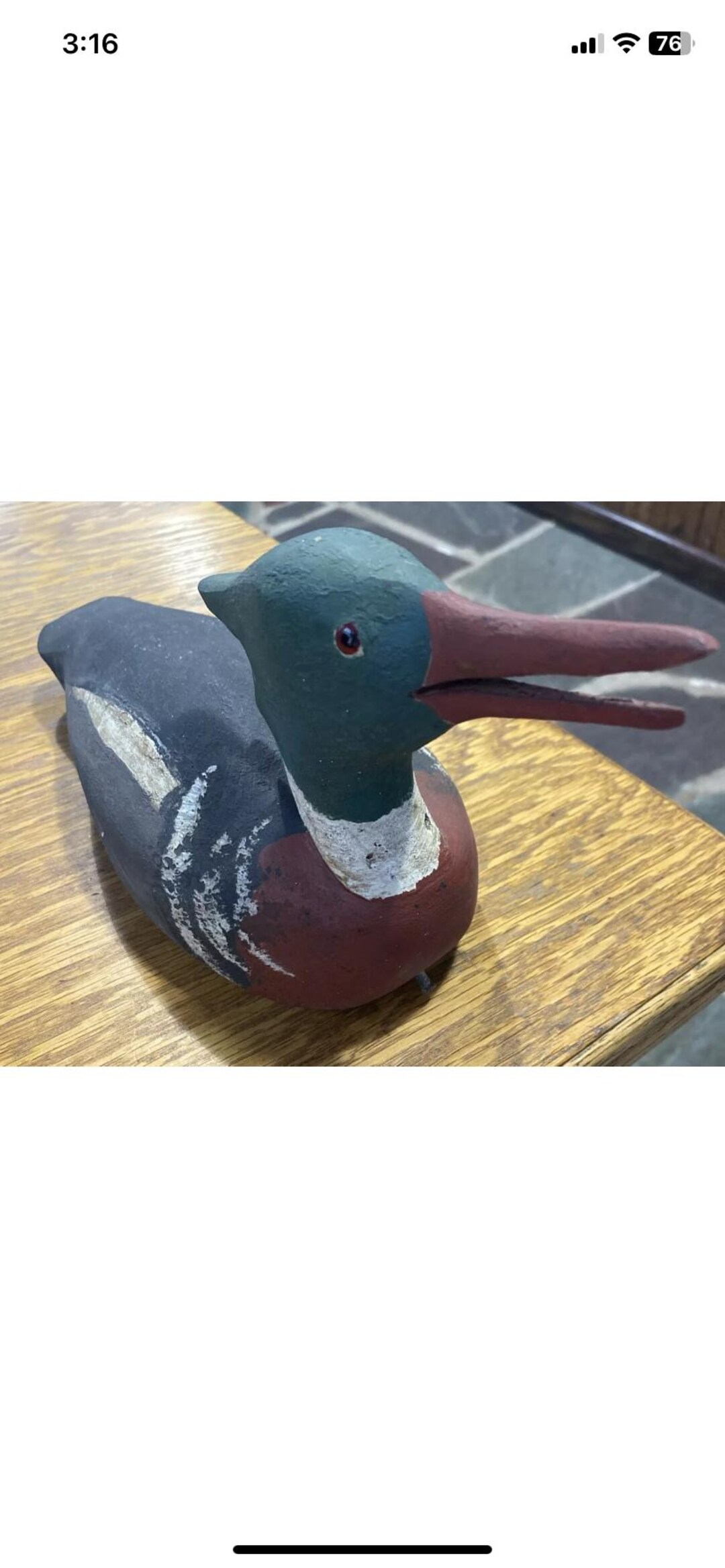 Vintage Hand Carved Wooden Duck Decoy Glass Eyes Signed CWW Charles ...