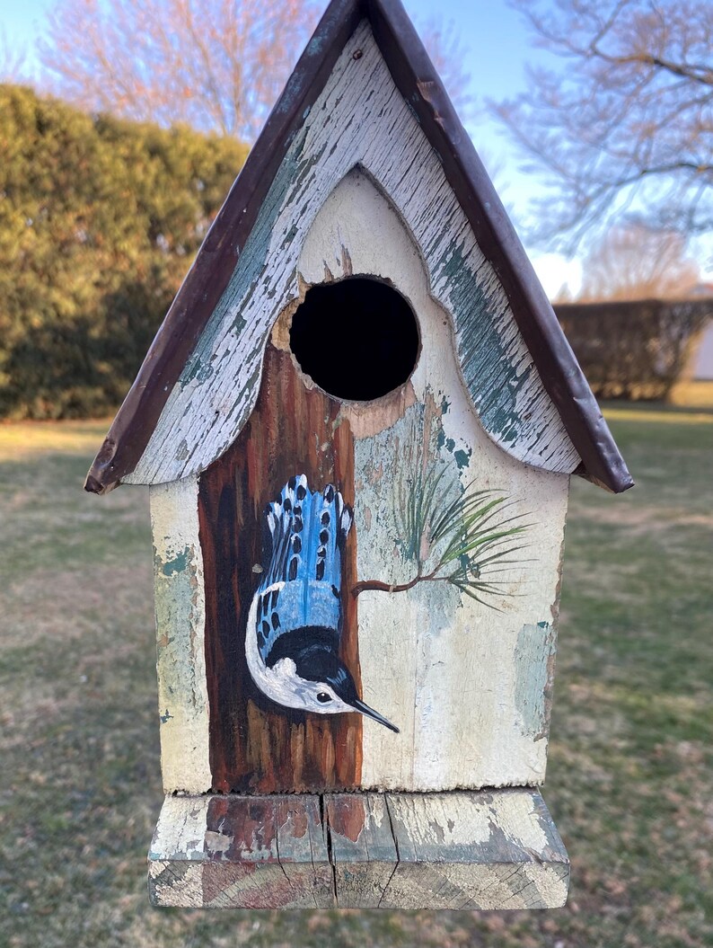 Primitive Style Hand Painted Bird House Signed & Dated 99 Copper Roof ...