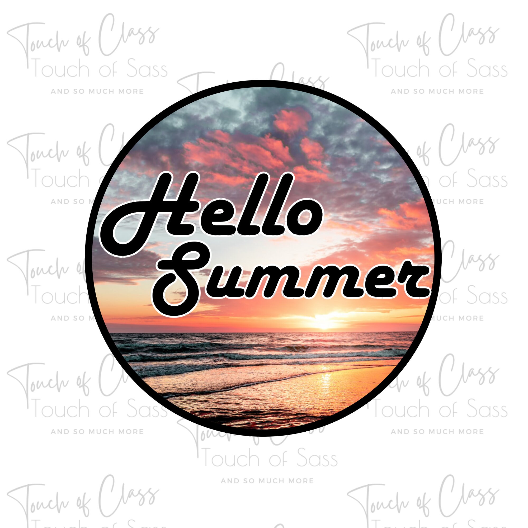 Hello Summer Sunset Circle PNG Sublimation Digital Design | Etsy