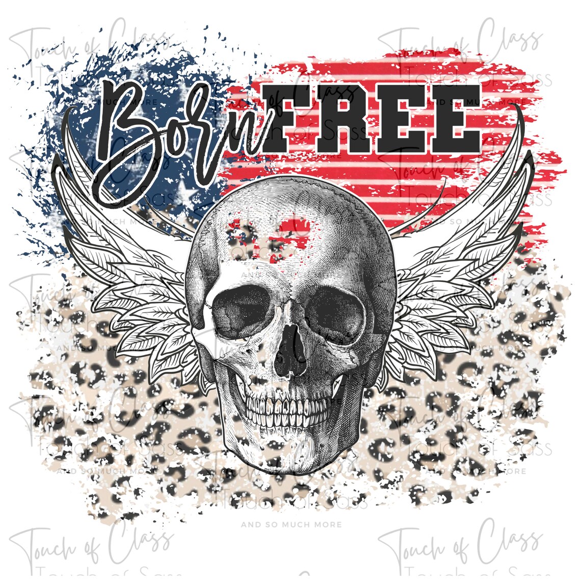 Born Free in the USA Flag Red White & Blue Skull Wings - Etsy