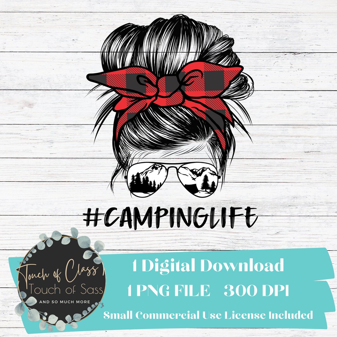 Black and Red Buffalo Plaid Camping Life Messy Bun Top Knot - Etsy
