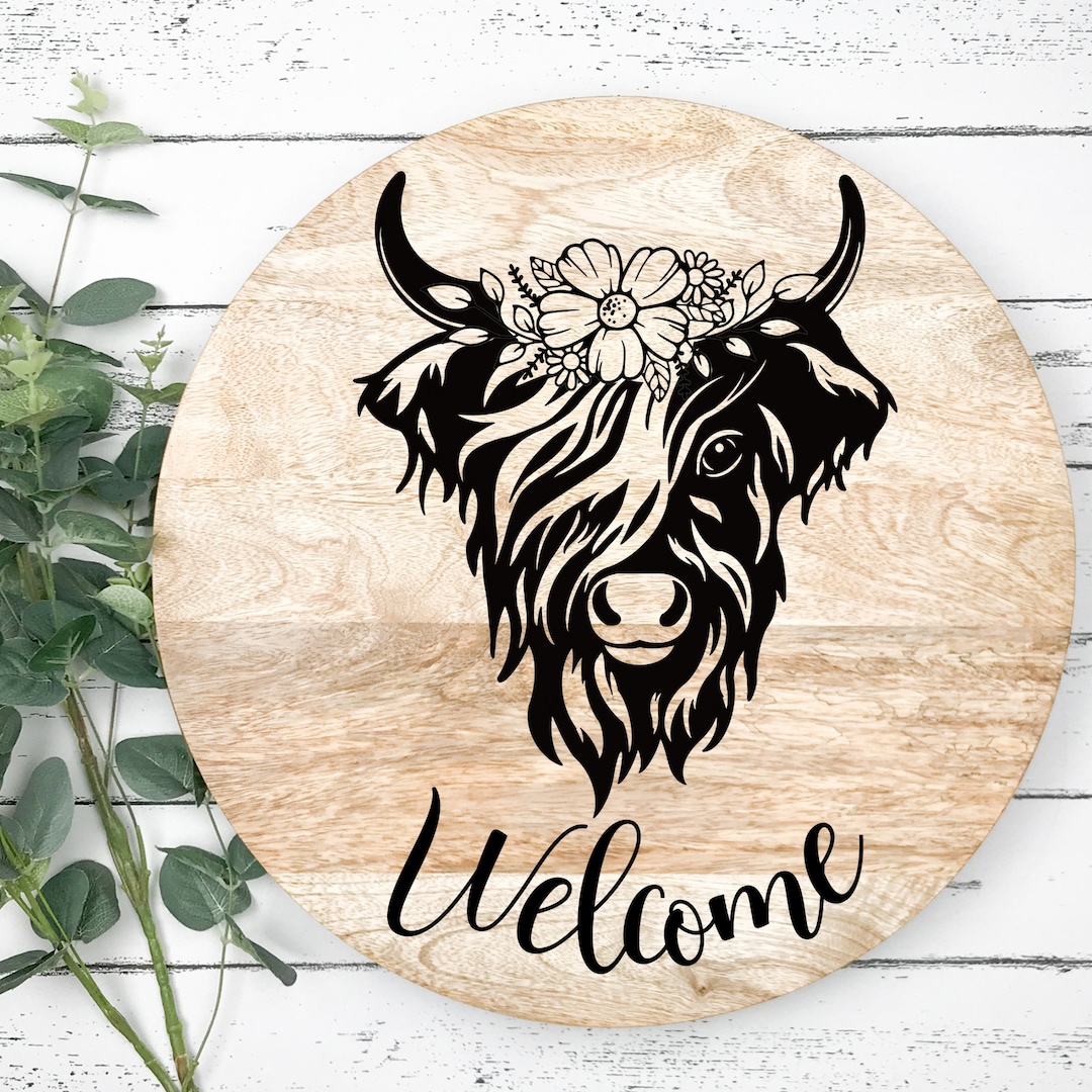 Welcome Highland Cow Door Hanger SVG, Door Hanger Svg, Cow Head Svg ...