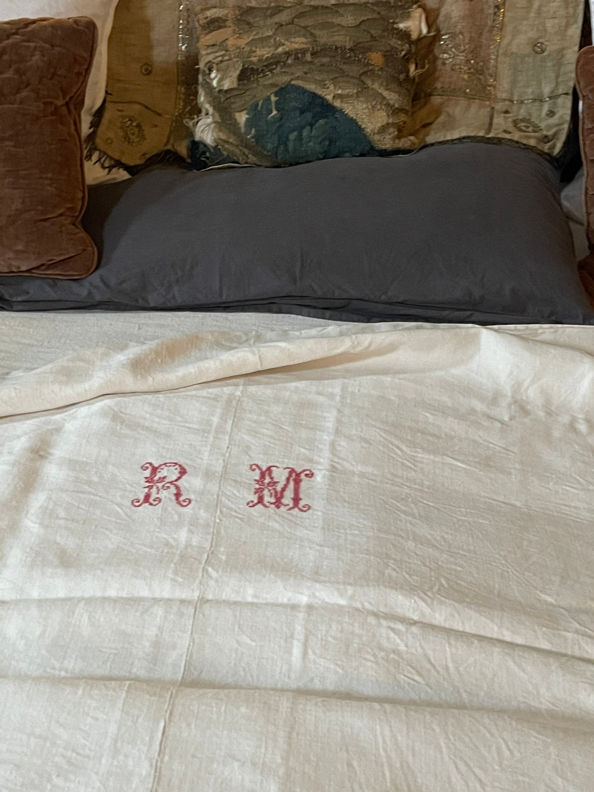Antique French RM Initials Linen Bed Cover - Etsy