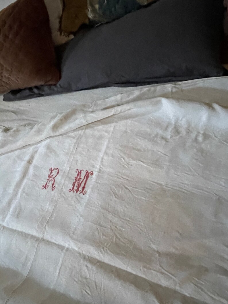Antique French RM Initials Linen Bed Cover - Etsy
