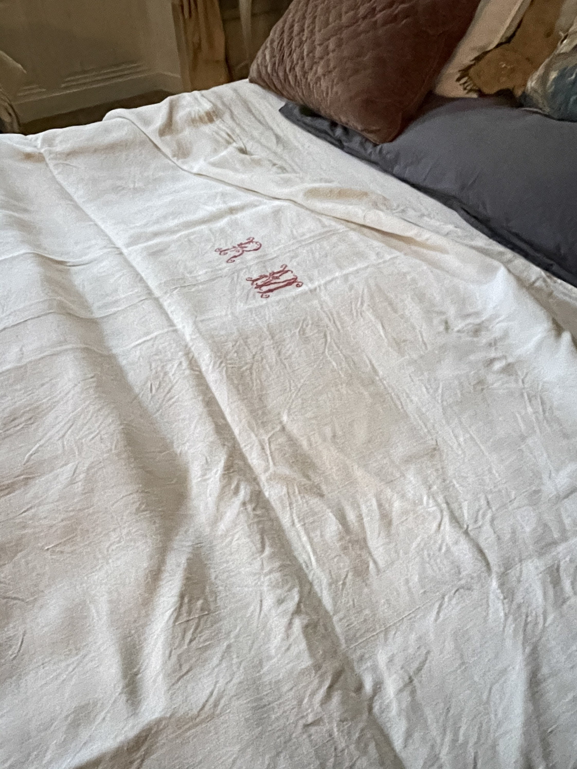 Antique French RM Initials Linen Bed Cover - Etsy