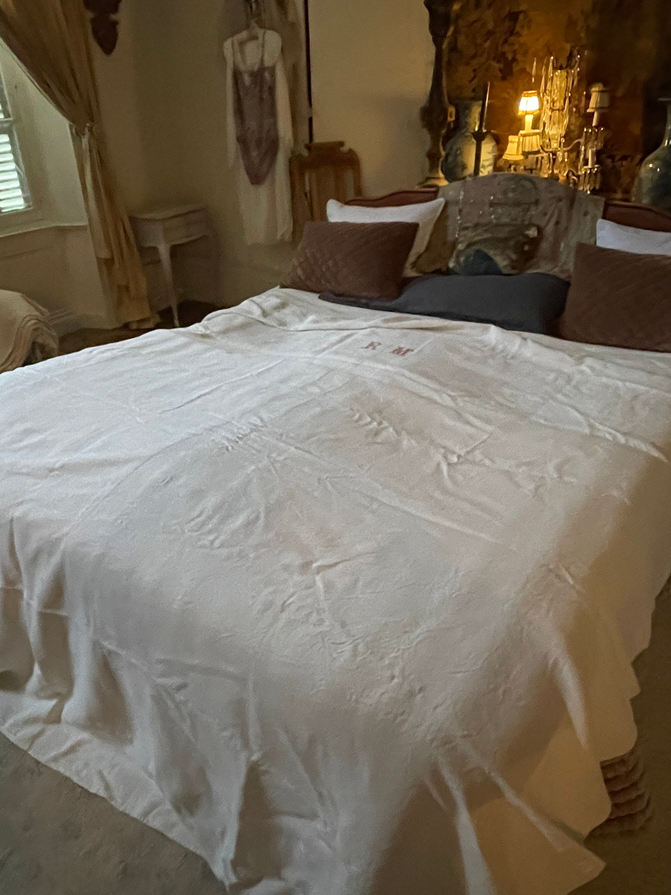Antique French RM Initials Linen Bed Cover - Etsy