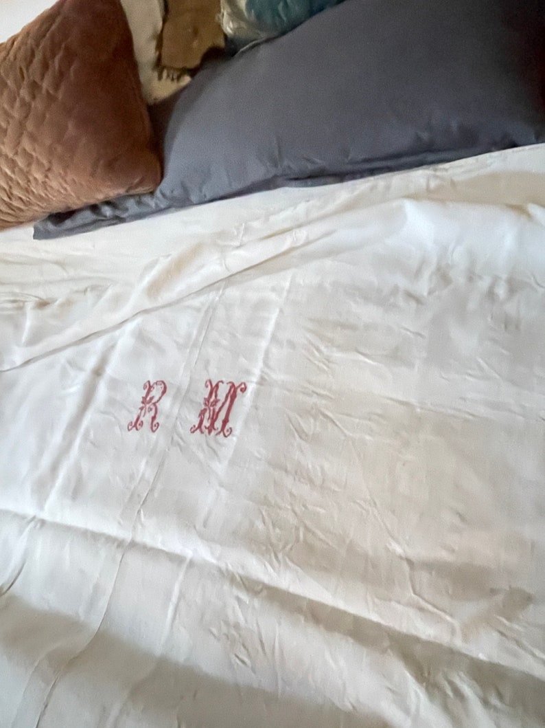 Antique French RM Initials Linen Bed Cover - Etsy