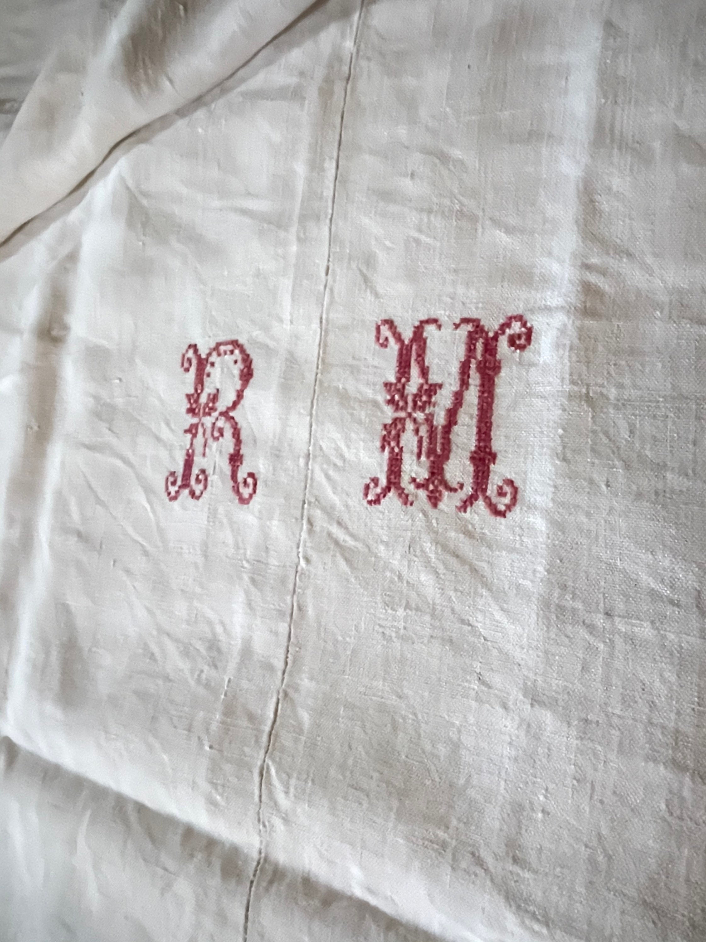 Antique French RM Initials Linen Bed Cover - Etsy