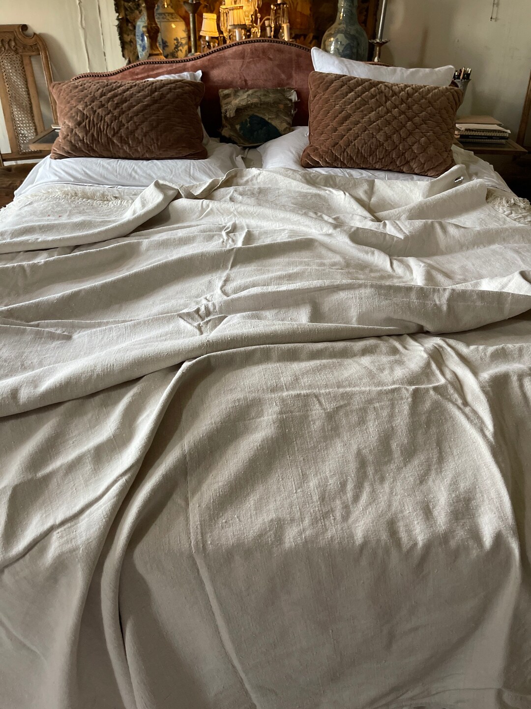 Pair of Matching Antique Linen Bed Covers - Etsy
