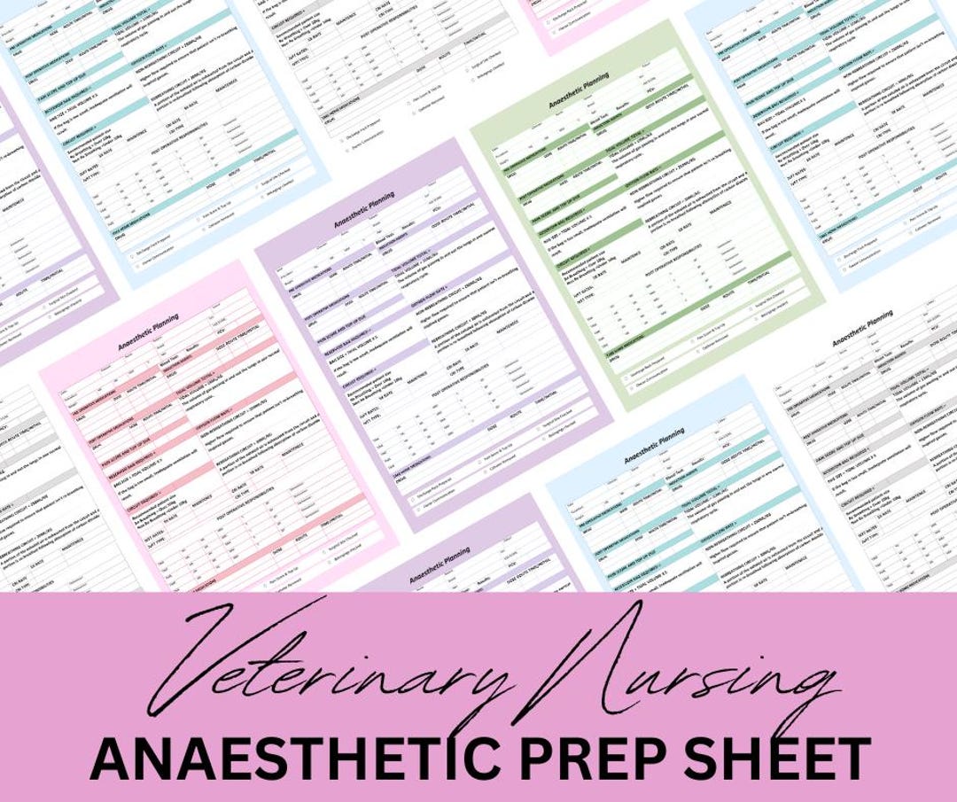 Pink Anaesthetic Planning & Preparation Sheet Veterinary - Etsy