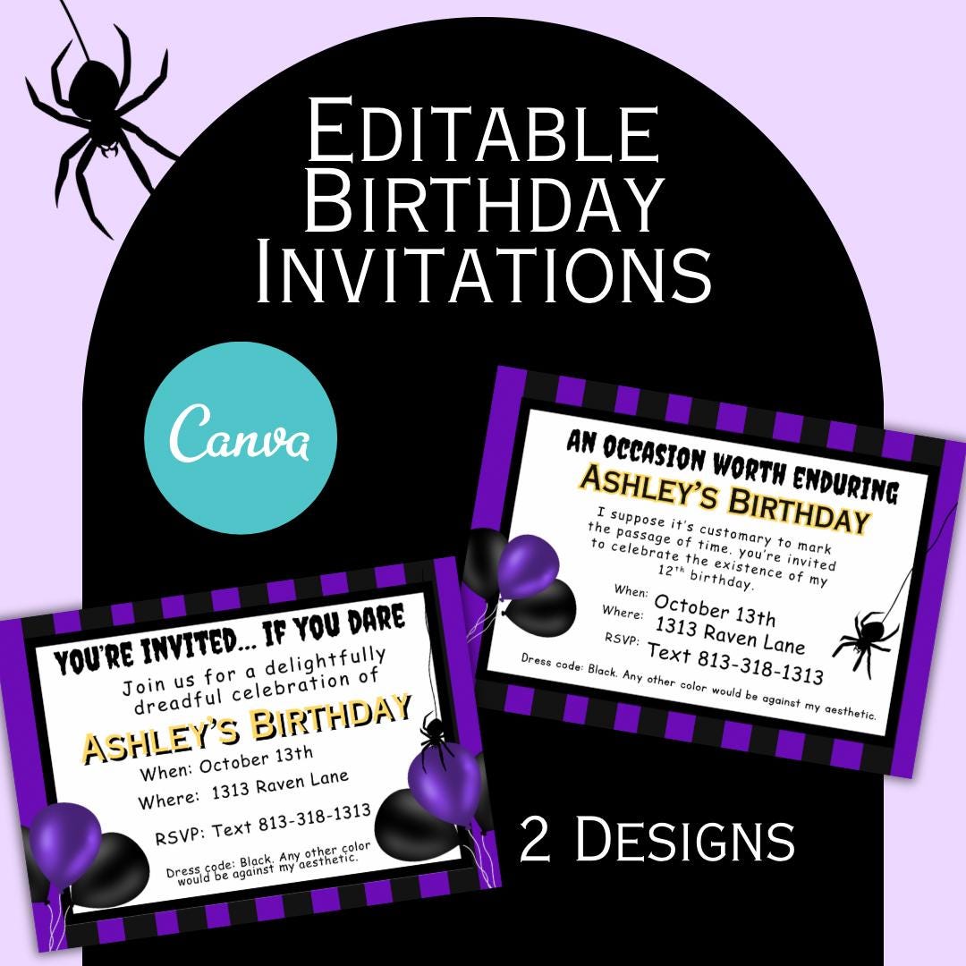 Editable Wednesday Themed Birthday Invitations - Etsy
