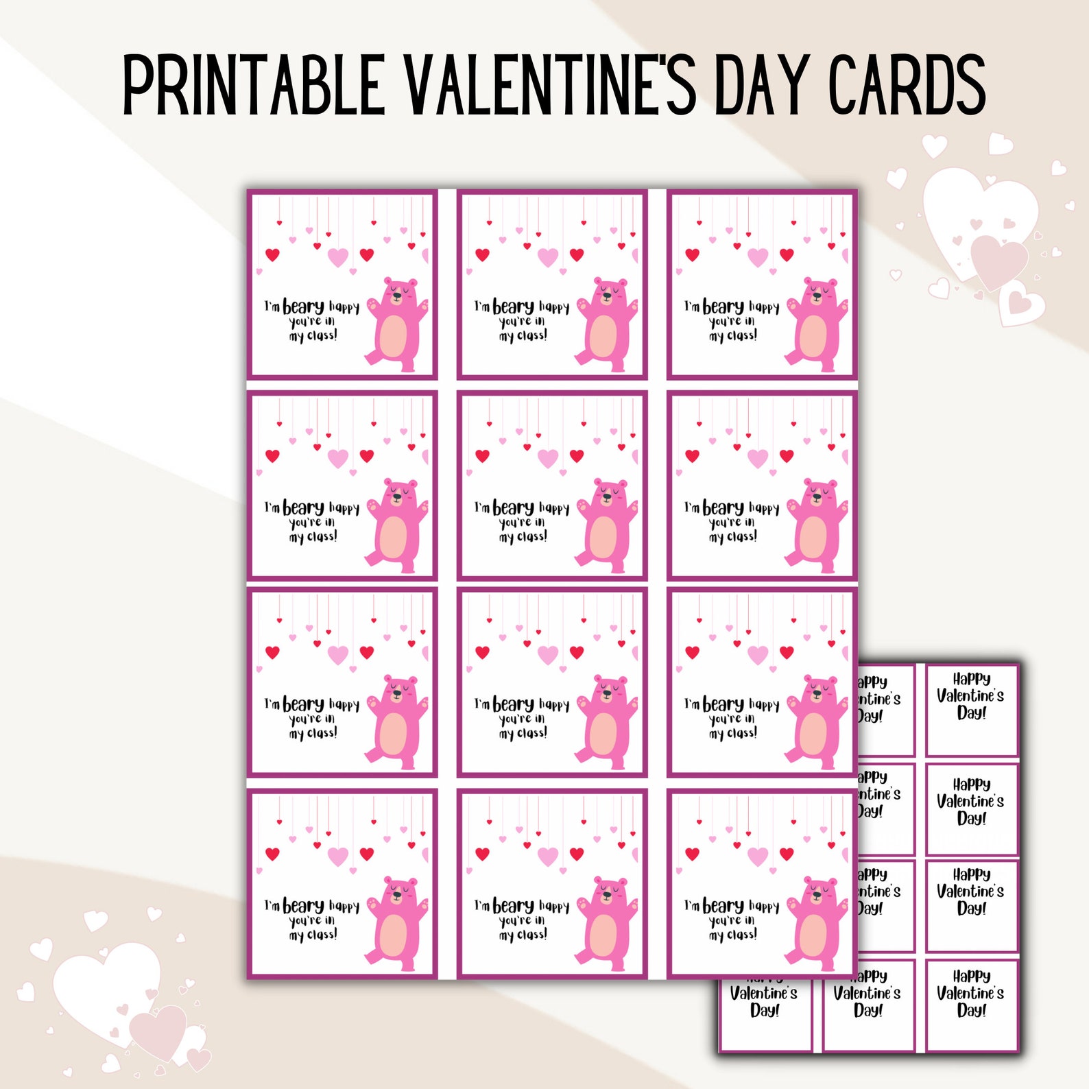 Printable Valentine's Day Cards, Valentines Day Set for Teachers, Class ...