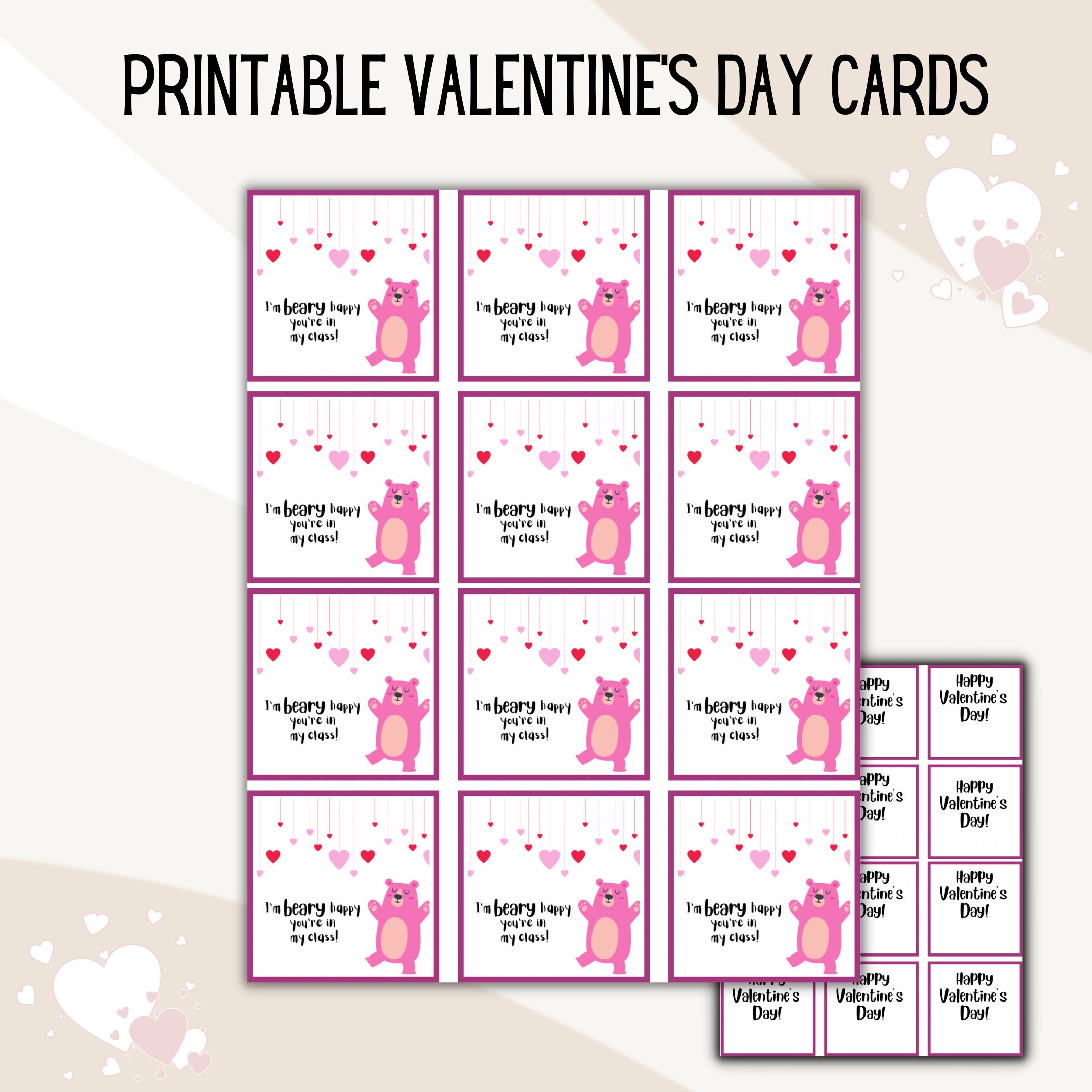 Printable Valentine's Day Cards, Valentines Day Set for Teachers, Class ...