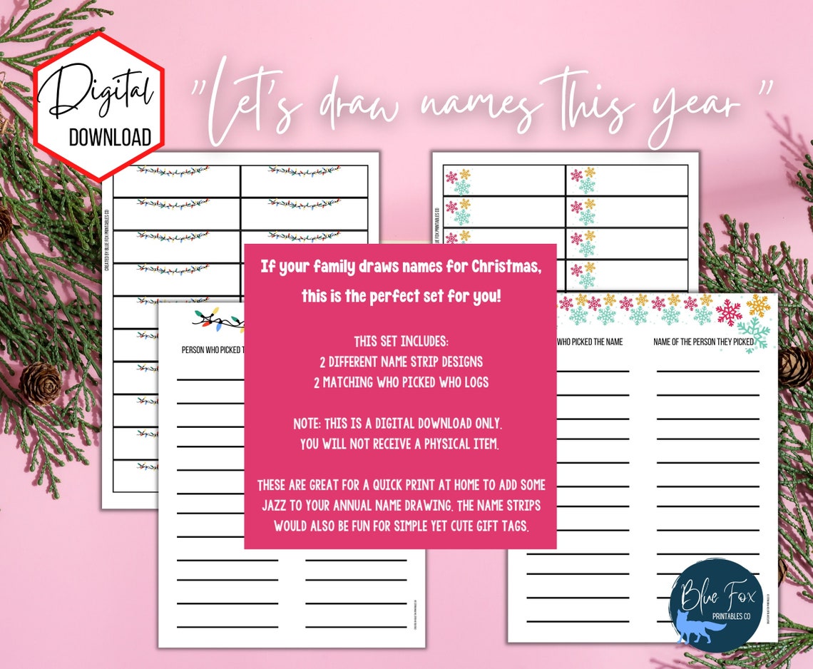 Christmas Gift Exchange Name Drawing Strips, Holiday Log (digital ...