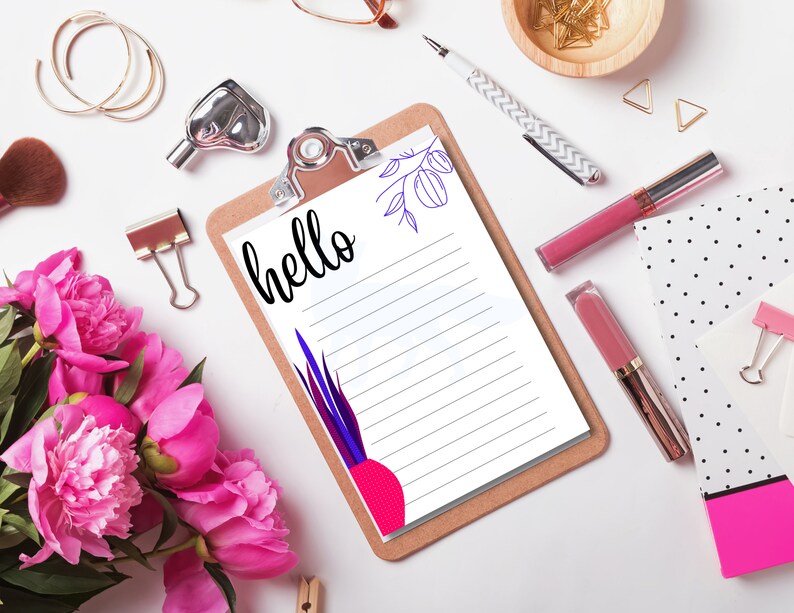 Hello Bold Purple and Pink Printable Stationary | Lined and Blank ...