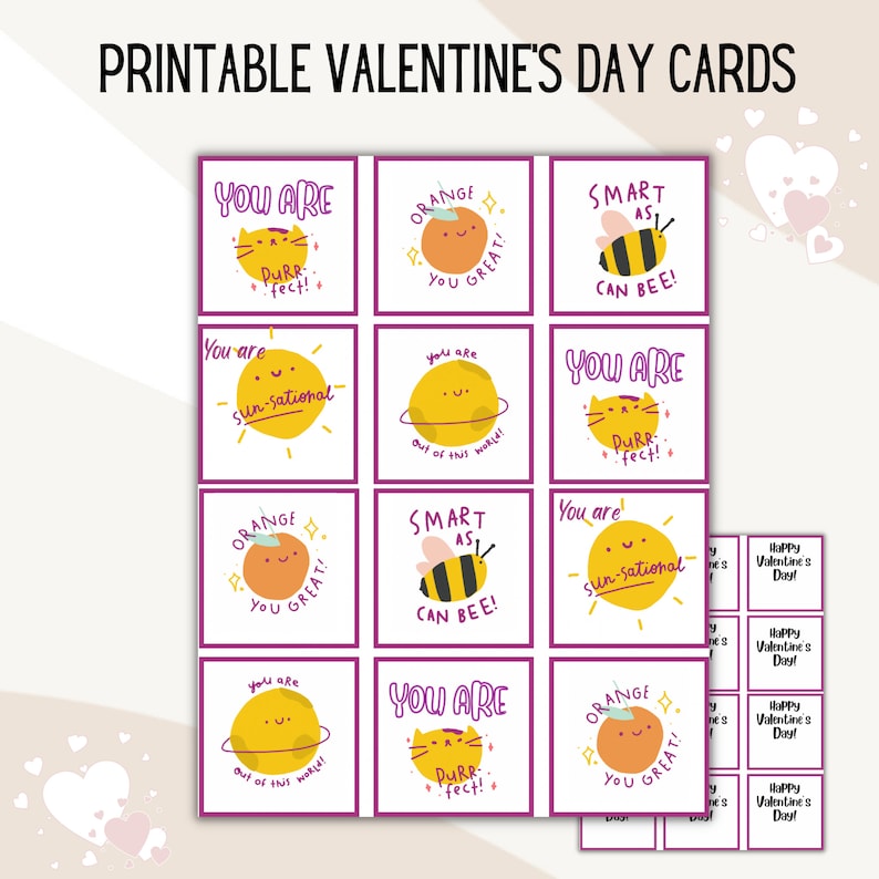 Printable Class Valentine's Day Cards, Bright and Cheery Valentines ...