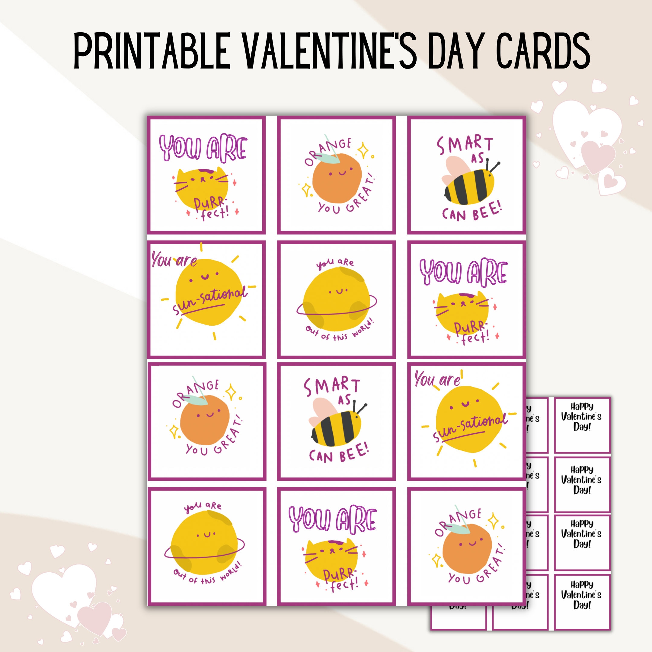 Printable Class Valentine's Day Cards, Bright and Cheery Valentines ...