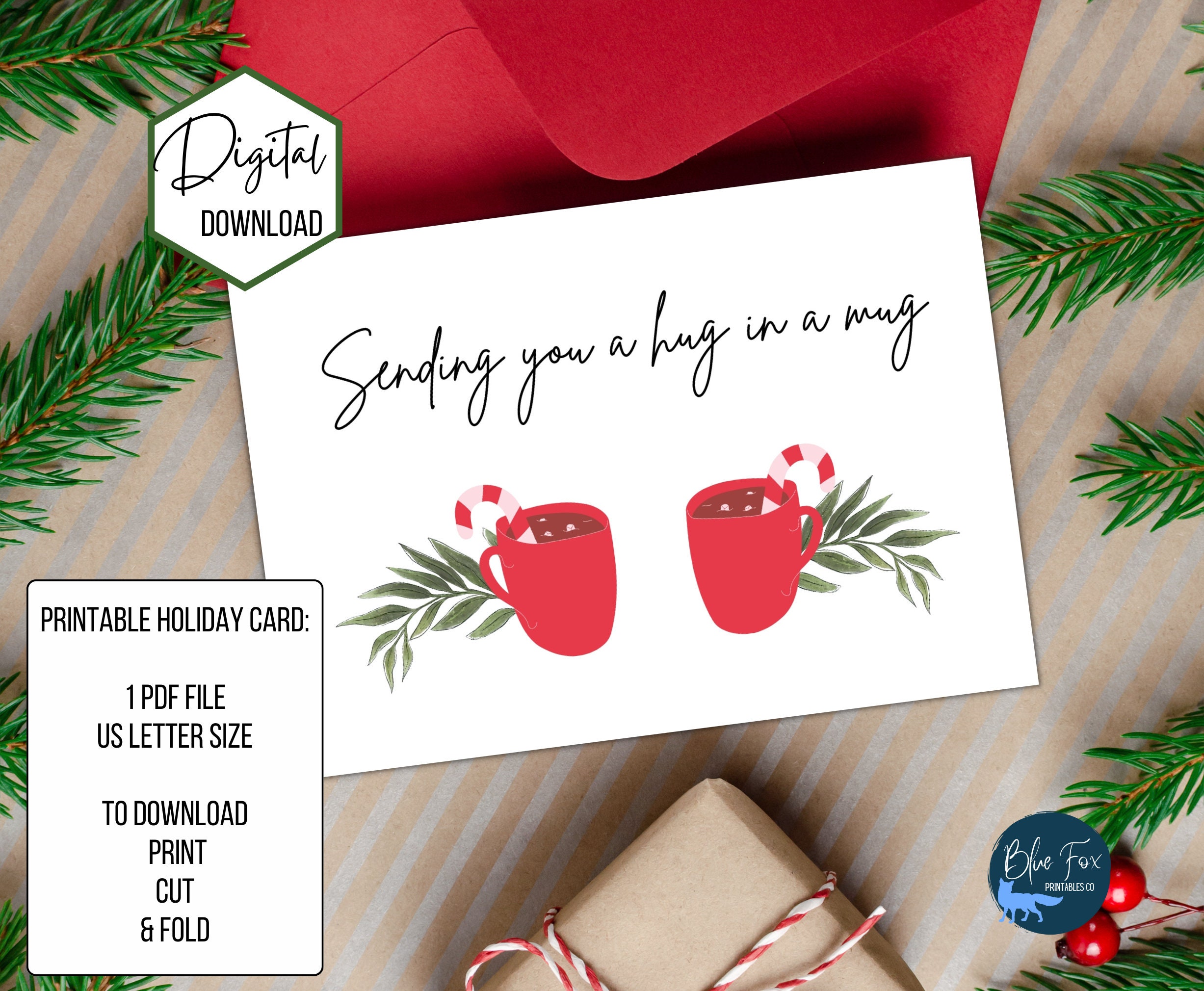 Printable Christmas Greeting Card, Instant Download, 7x5 Inch Cards for ...