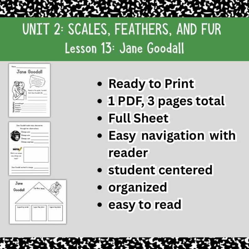 Jane Goodall Lesson Notes: CKLA Unit 2 Activity (digital Download) - Etsy