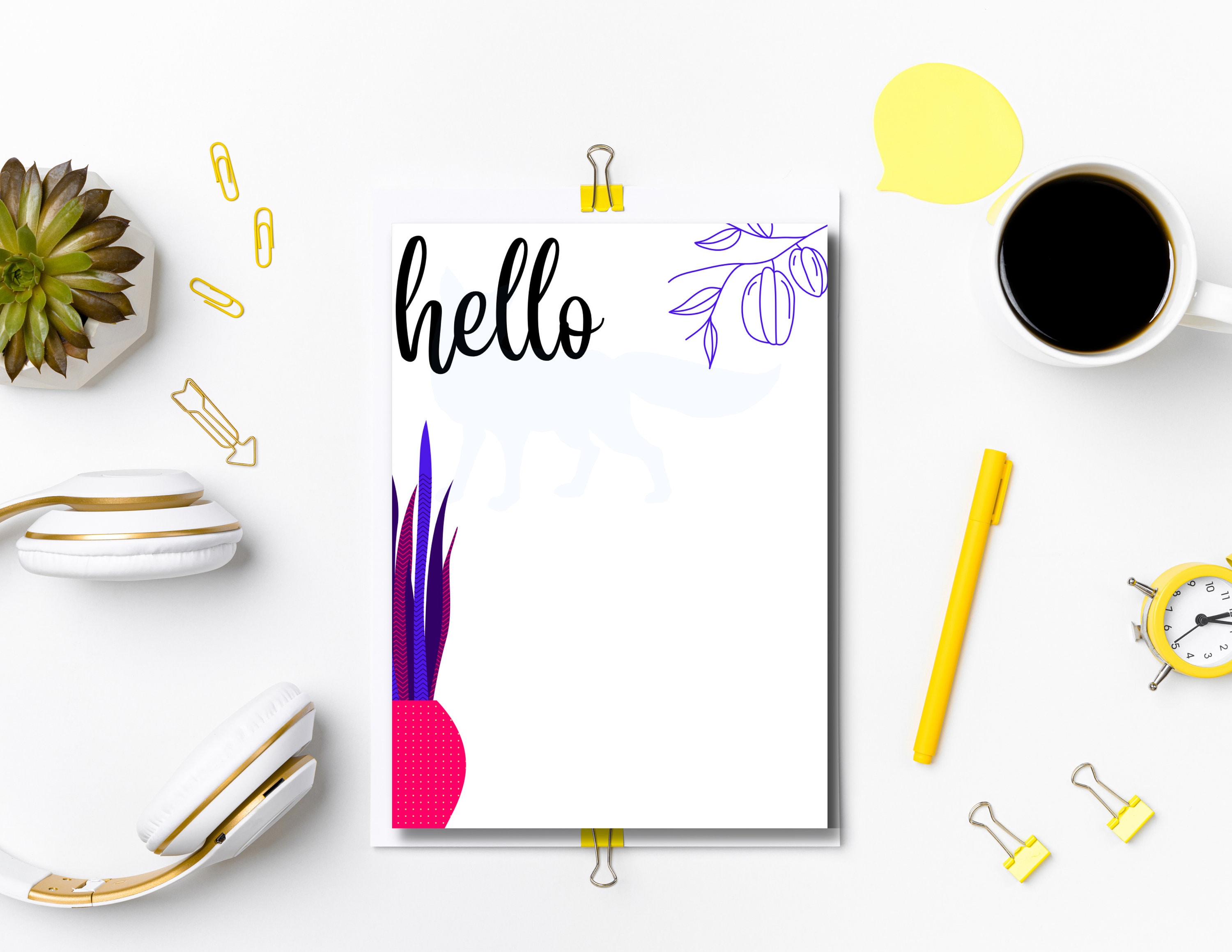 Hello Bold Purple and Pink Printable Stationary Lined and - Etsy