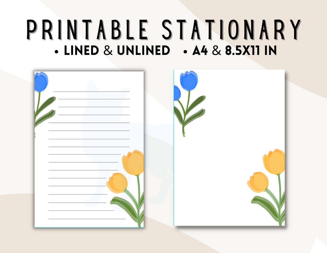 Tulip Printable Stationary | Lined and Blank Writing Paper | Printable ...