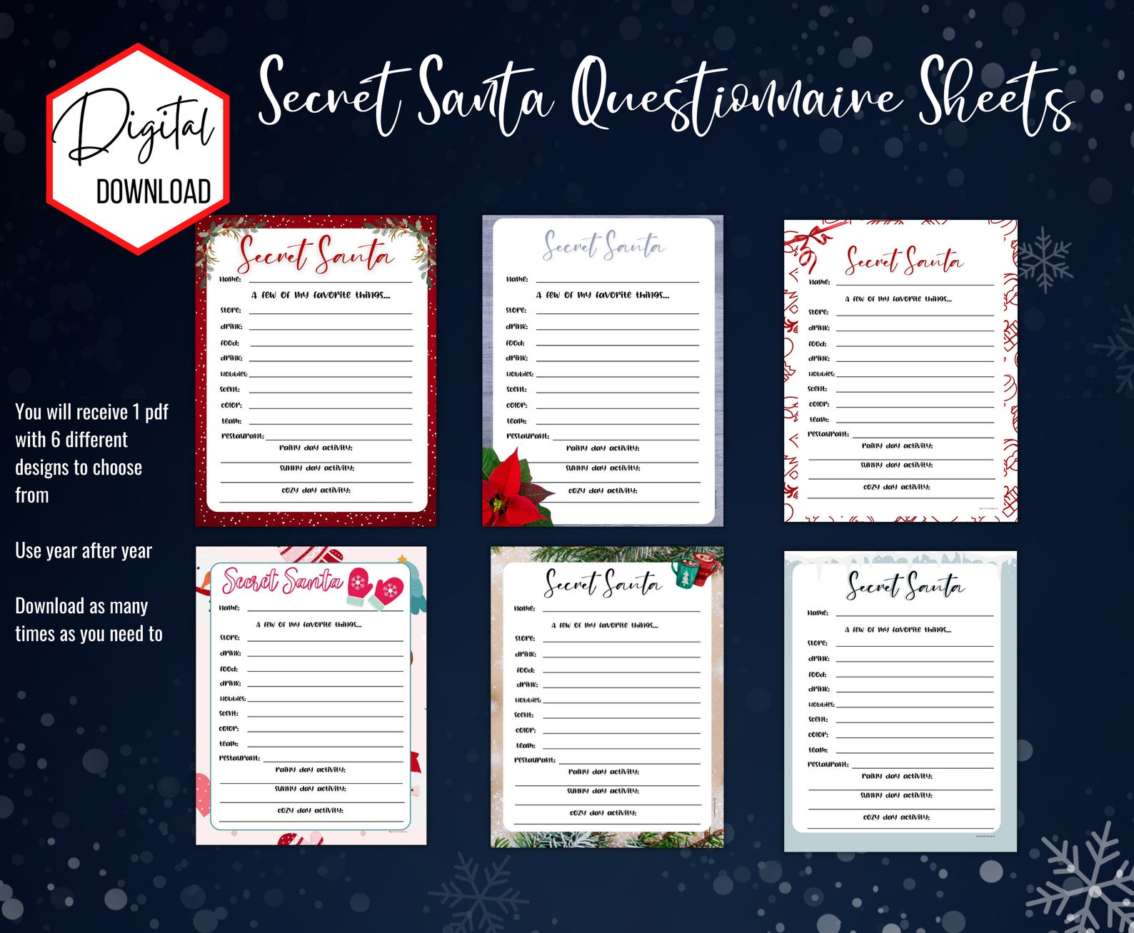 Secret Santa Questionnaire Sheet, Secret Santa Gift Exchange, Question ...
